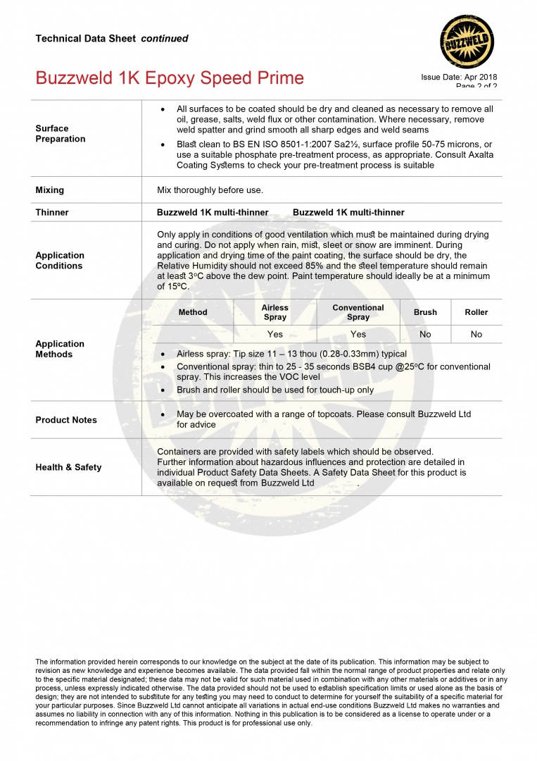 1K Epoxy Primer Speed Prime | Buzzweld